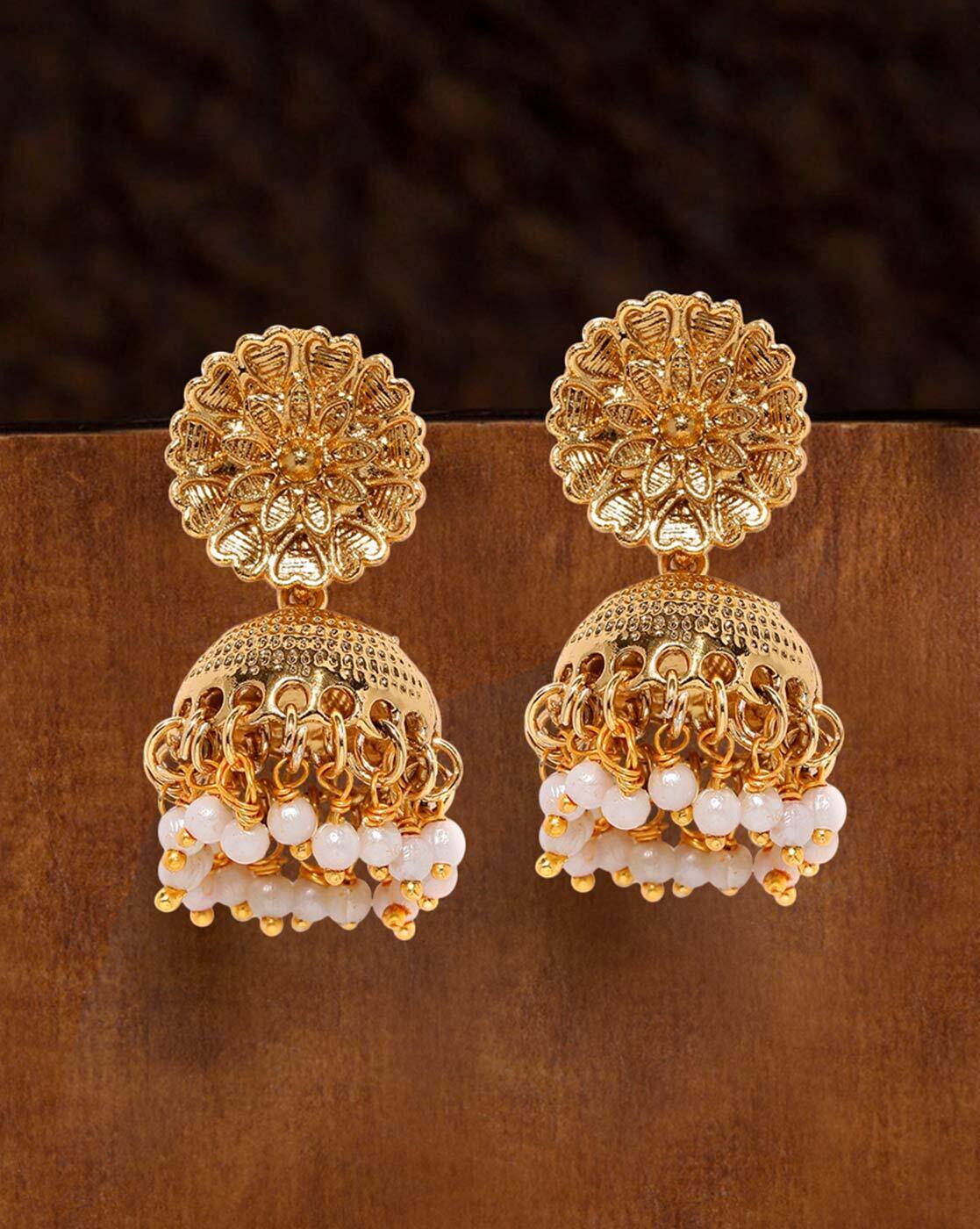 Statement Gold White Chand Tourmaline Drops Jhumki Earrings, 57% OFF