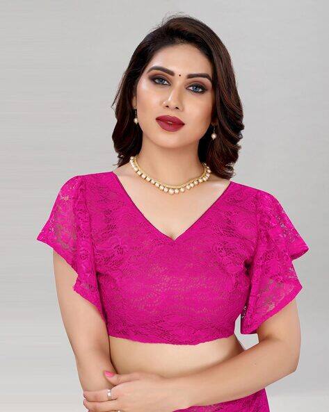 Pink Net Saree Back Design