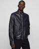 Buy BOSS Mixed Leather Slim Fit Jacket with Two-Way Zip | Navy Blue ...