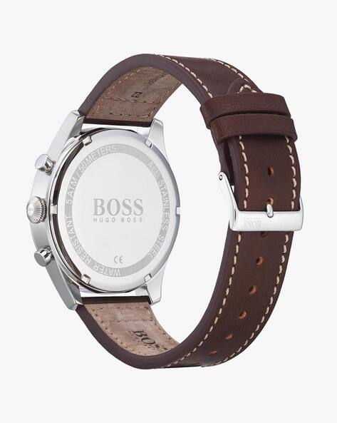 Hugo Boss Companion Black Dial Black Leather Strap Watch,