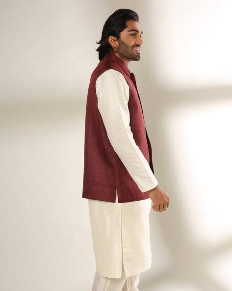 Buy Maroon 3-Piece Ethnic Suit for Men by SAMAV Online | Ajio.com