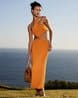 Buy Cult Gaia Cameron Knit Bodycon Dress | orange Color Women | AJIO LUXE