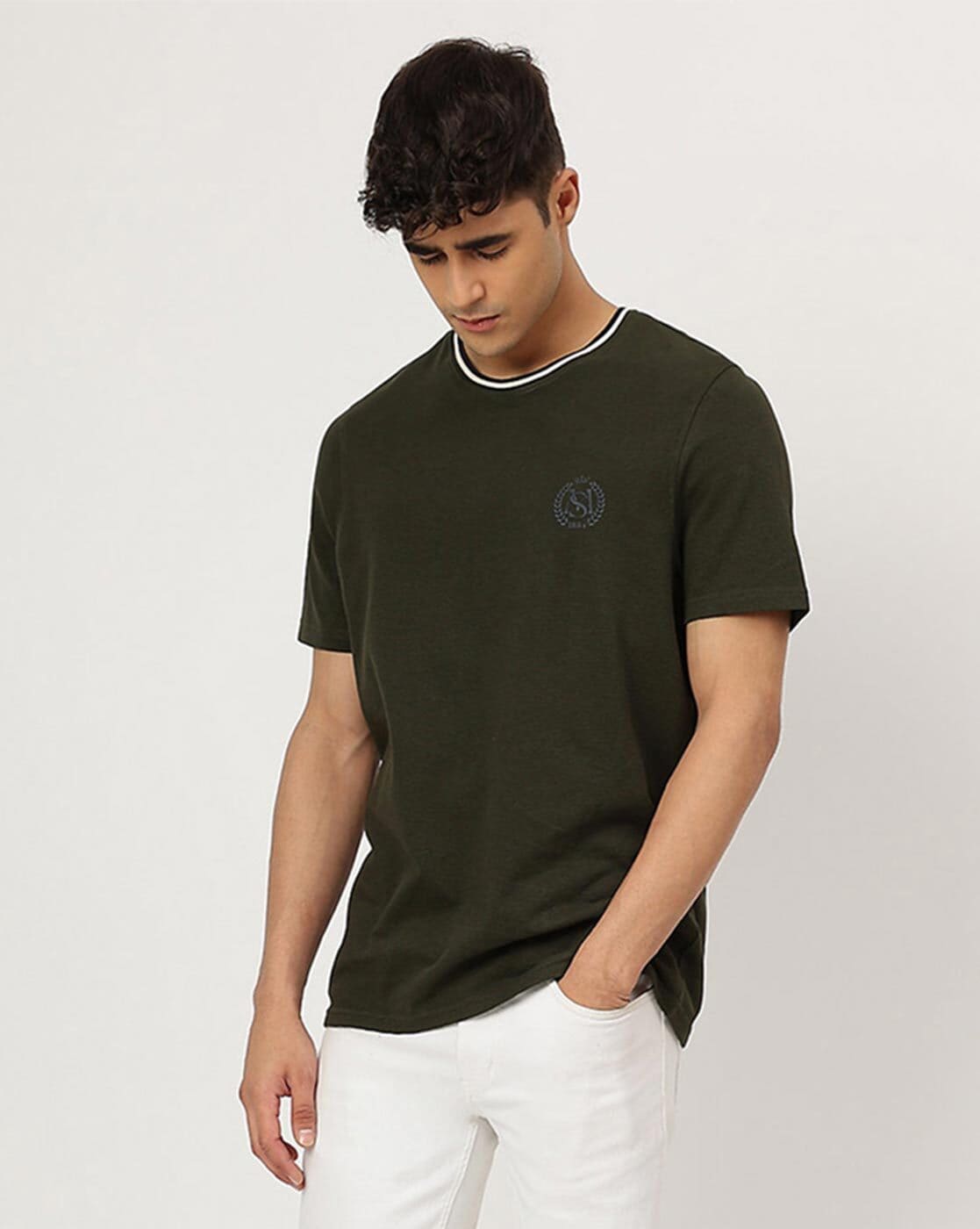 Crew Neck T Shirt with Logo Print