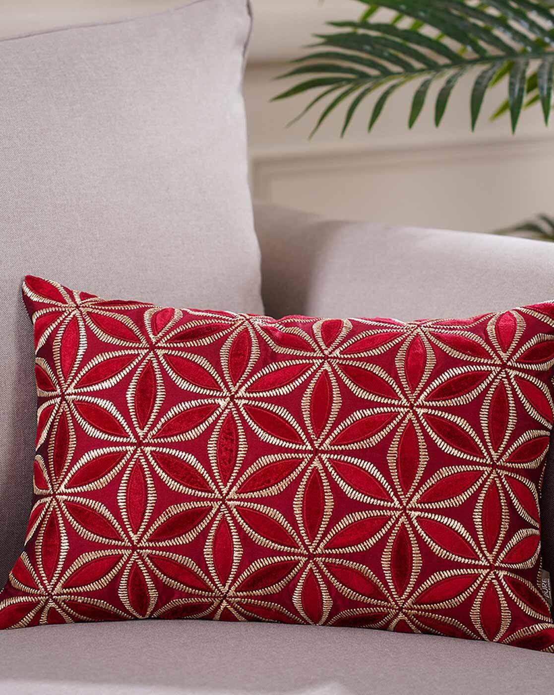 Buy Pure Home And Living Floral Pattern Cushion Cover Red Color Home ...