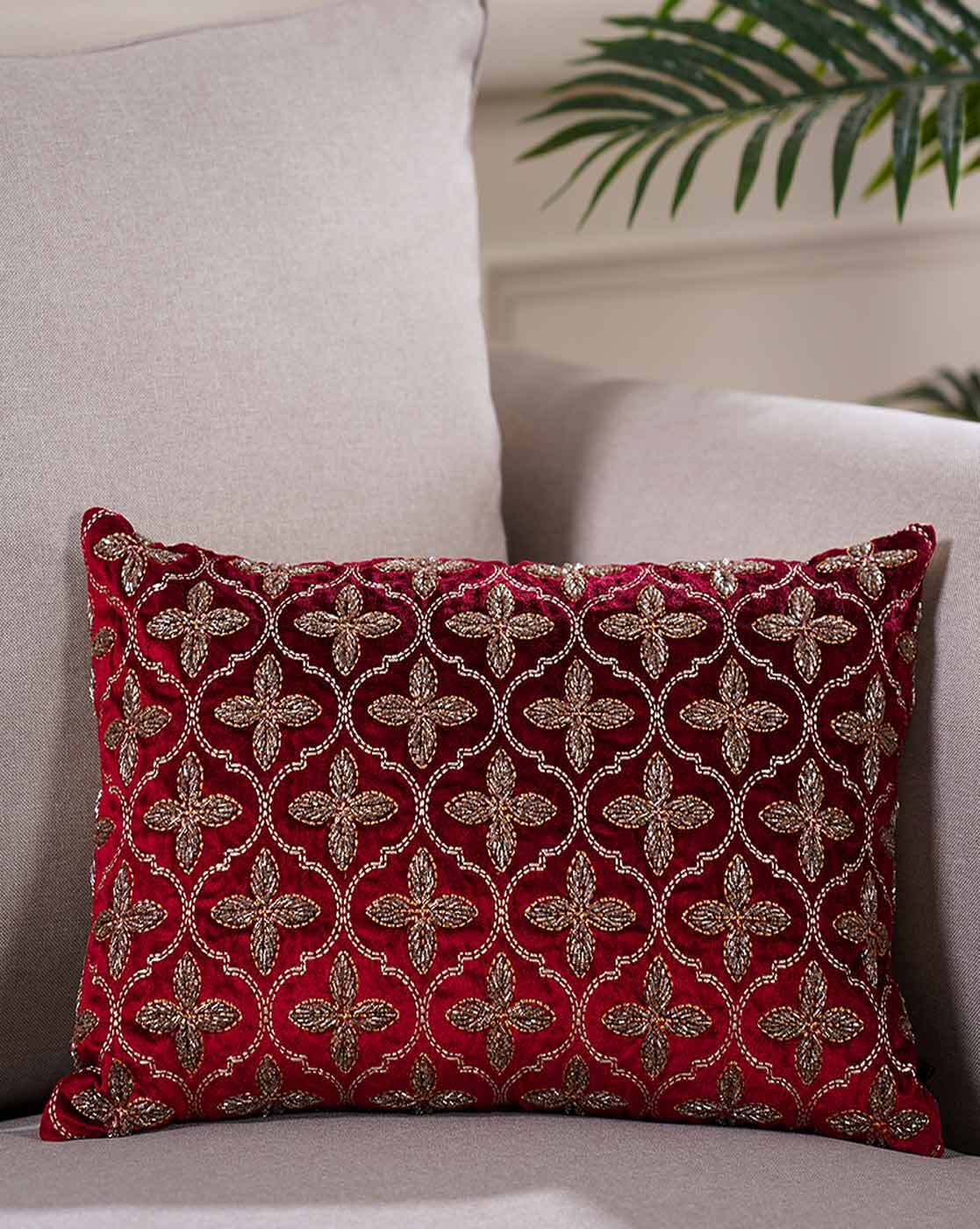 Buy Pure Home And Living Floral Pattern Cushion Cover Red Color Home ...