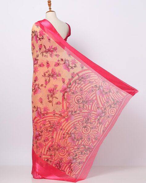 Buy Pink & Yellow Sarees for Women by VARJA Online | Ajio.com