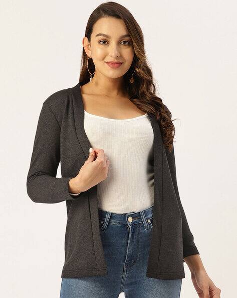 Buy Wisstler Heathered Open-Front Shrug | AJIO