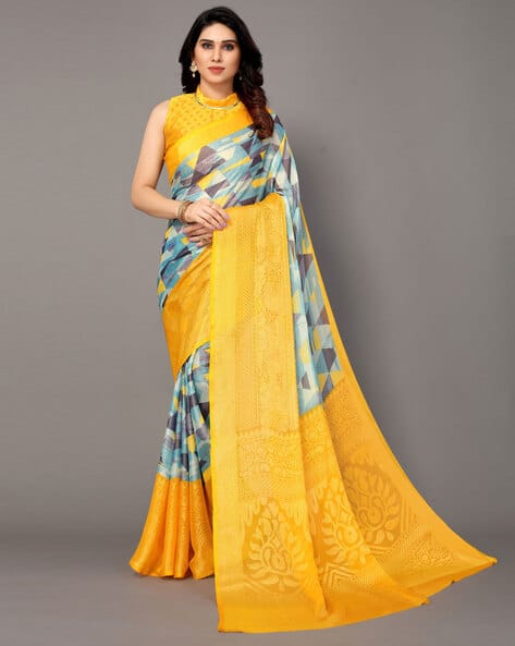 Buy Winza Designer Geometric Print Chiffon Saree | AJIO