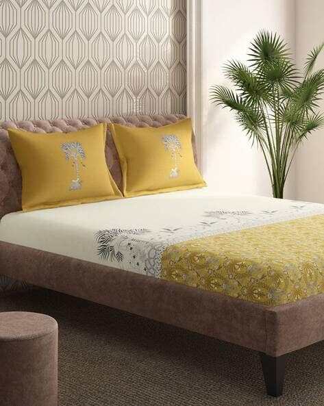 Buy Yellow White Bedsheets for Home Kitchen by PORTICO Online Ajio
