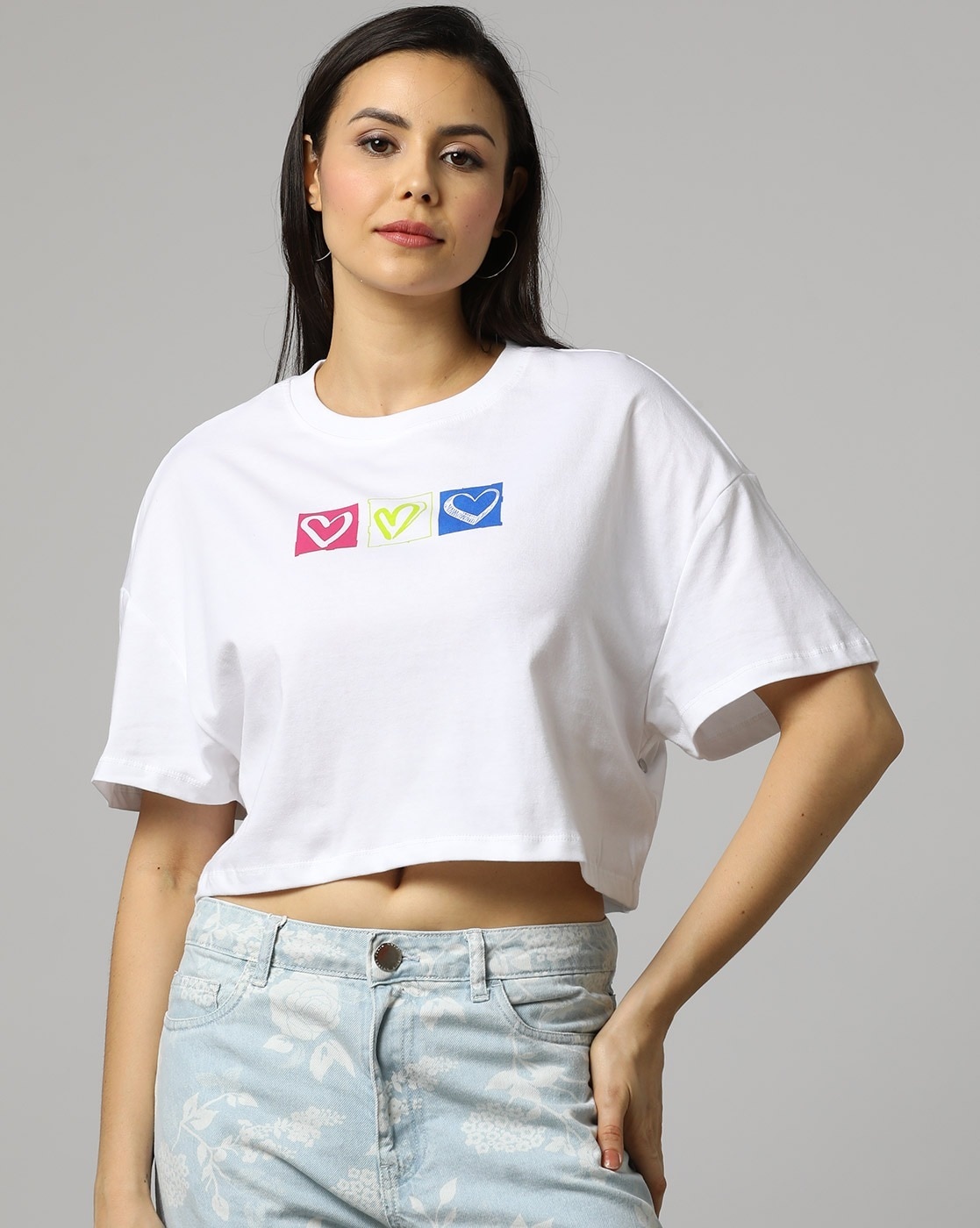 Oversized Crop Graphic T Shirt