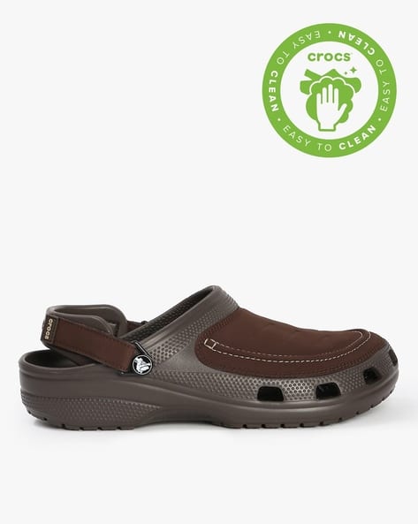 Brown leather crocs store