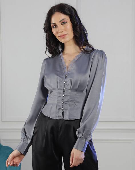 Light Grey Ruffle Blouse