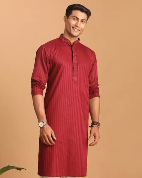 Self-Design Long Kurta with Mandarin-Collar - Price History