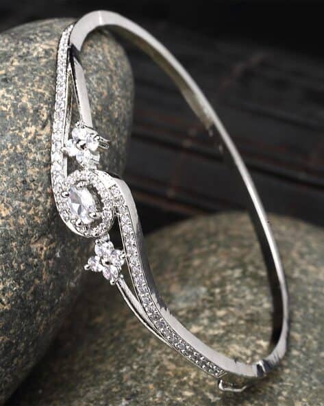 Rhodium Plated American Diamond Studded Cuff Bracelet