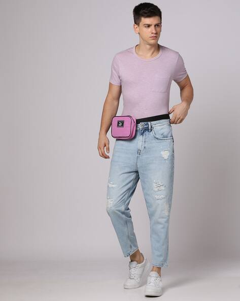 Loose Fit Ice Wash Jeans with Splatter - Price History