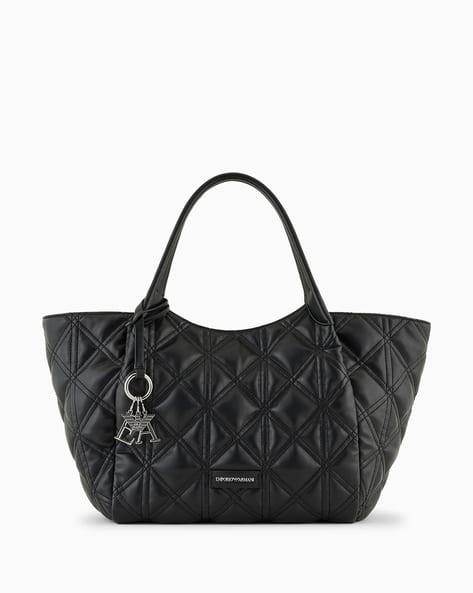 Buy EMPORIO ARMANI Quilted Leather Effect Oversized Shopper Bag Black Color Women AJIO LUXE