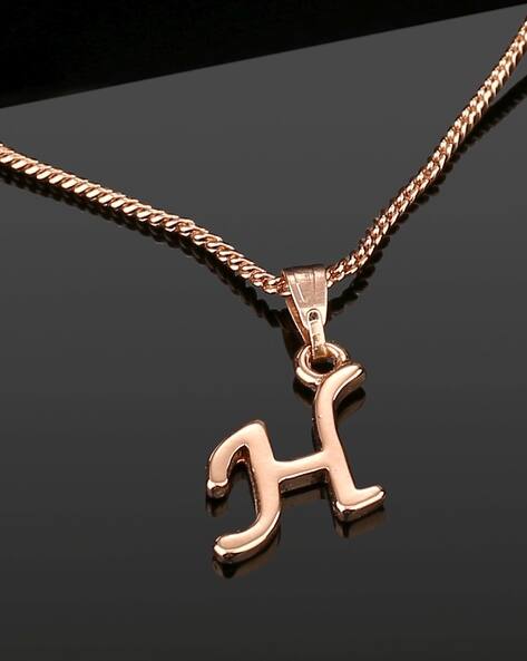 H Letter In Rose H Letter Diamond And Green Enamel Rose Gold Pendant