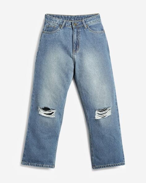 Girls Lightly Distressed Denim Jeans