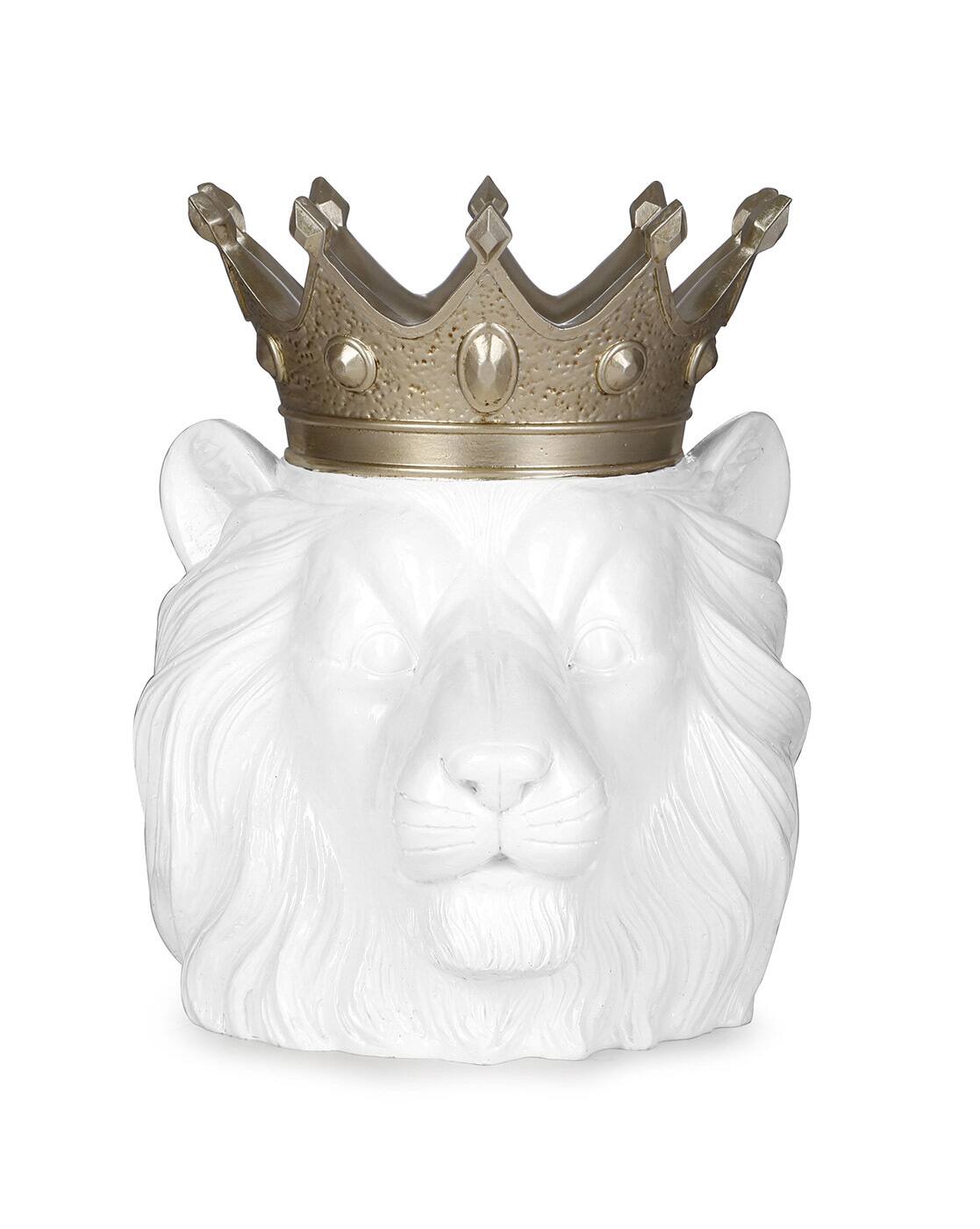 White Ceramic Lion With Crown Nordic Style Lion Head Statue Table