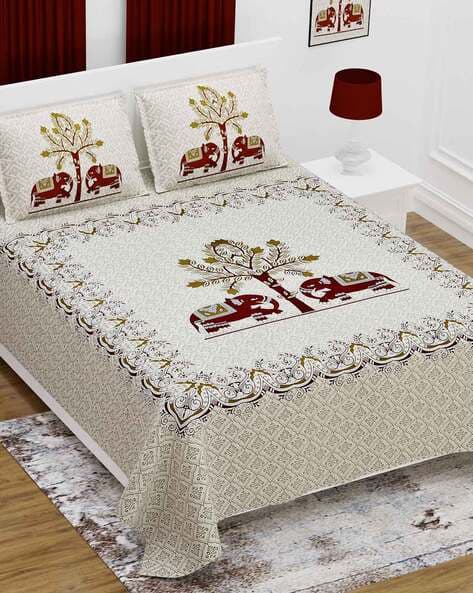 Pure Cotton Premium Double Bed King Size Bedsheet with 2 Pillow Cover