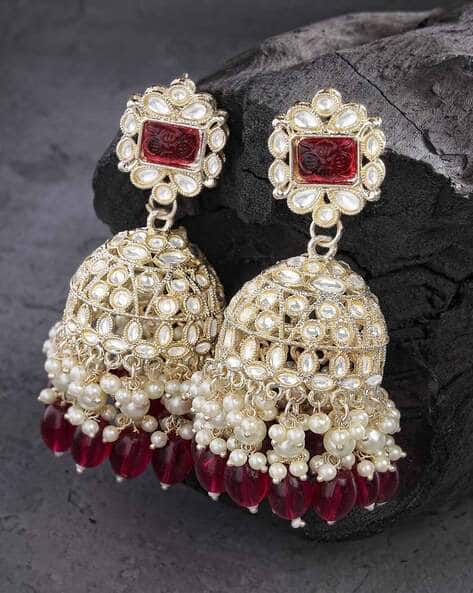 Red stone and pearl jhumkas store