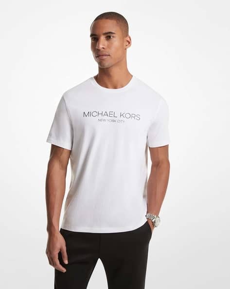 Buy Michael Kors Graphic Logo Cotton Regular Fit T Shirt White Color Men AJIO LUXE