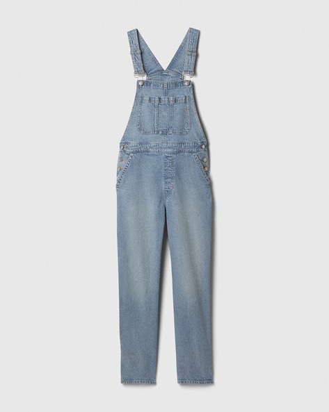 Light Wash Denim Overalls with Pockets
