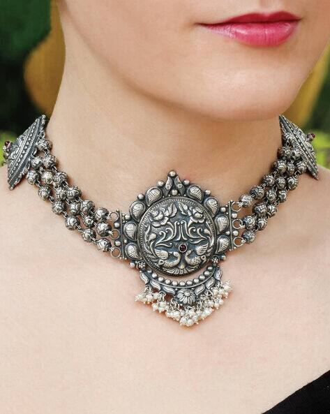 Sterling Silver Oxidized Choker Necklace