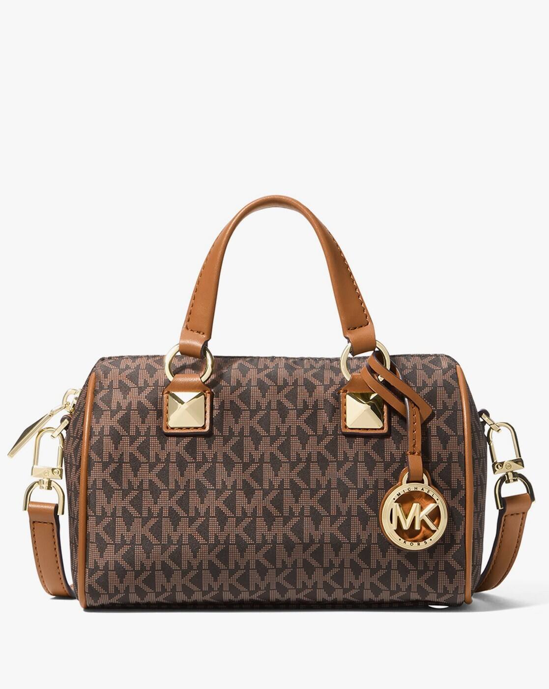 Buy Michael Kors Grayson Small Logo Print Woven Duffel Crossbody Bag Brown Color Women AJIO LUXE
