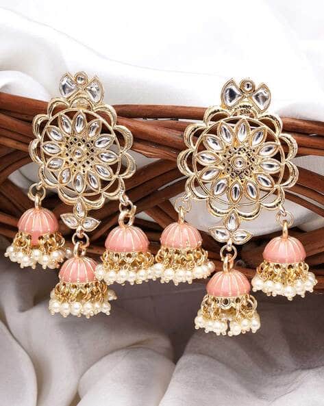 Peach earrings jhumkas store