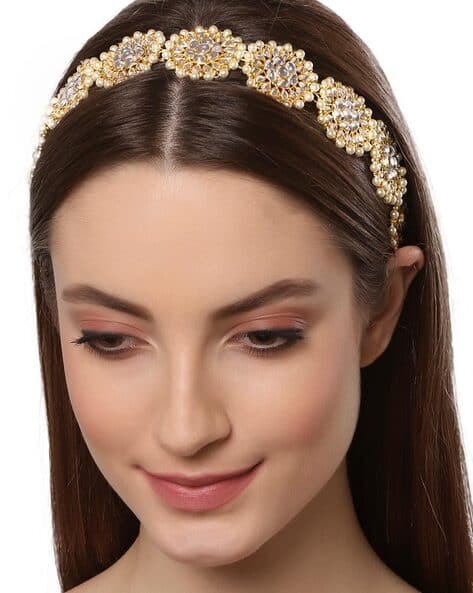 Gold Plated Kundan Studded Hair Band