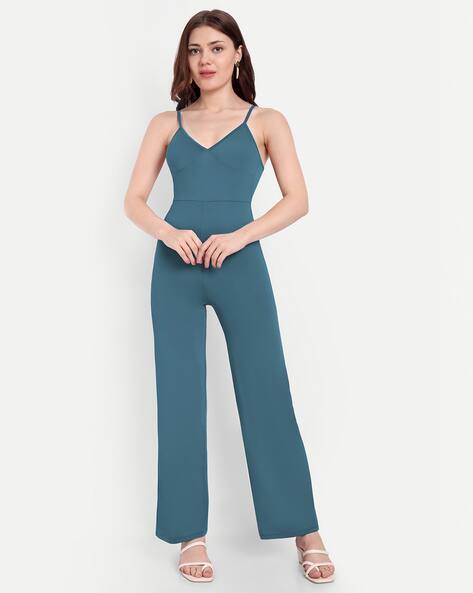 Wide Leg Straight Leg Jumpsuit Womens Premium Tailored Linen Notch Neck ...