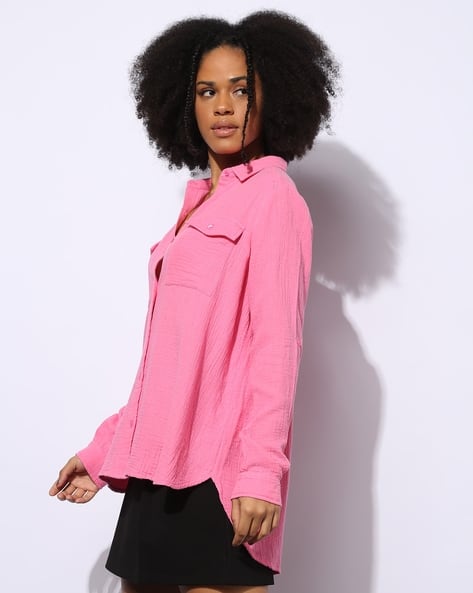 Buy Fuchsia Pink Shirts for Women by Outryt by AZORTE Online | Ajio.com
