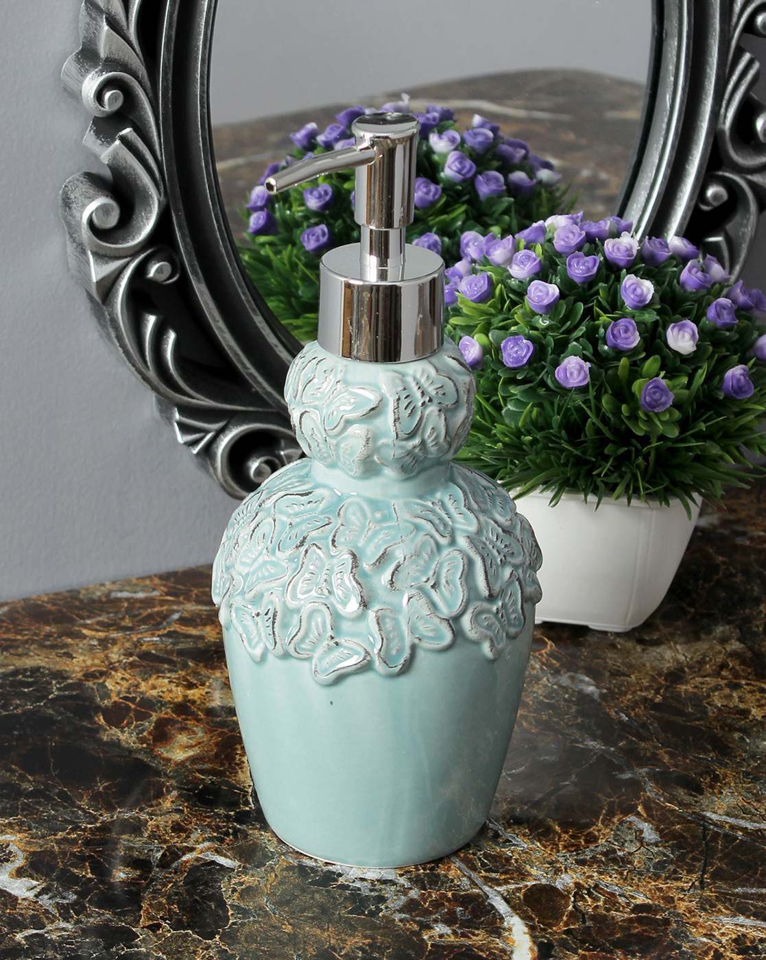 Turquoise soap dispenser store