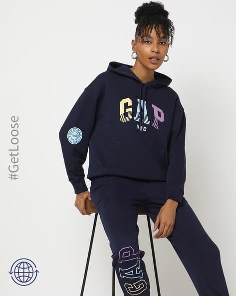 Women Brand Print Relaxed Fit Hoodie