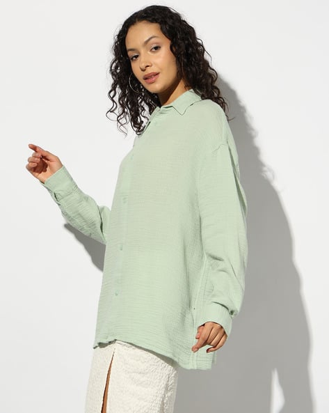 Buy Mint Green Shirts for Women by Outryt by AZORTE Online | Ajio.com