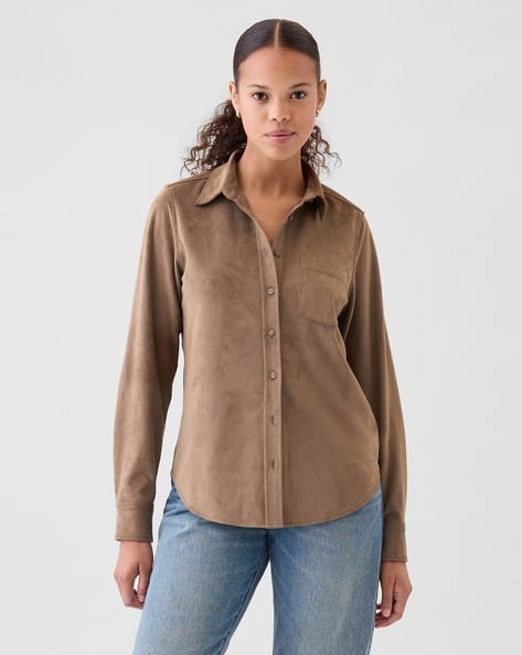 Women Slim Fit Shirt with Patch Pocket