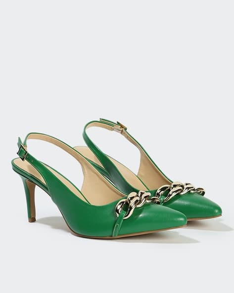 Buy Green Heeled Shoes for Women by Outryt by AZORTE Online | Ajio.com