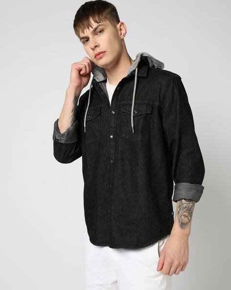 Mens denim shirt with hood store