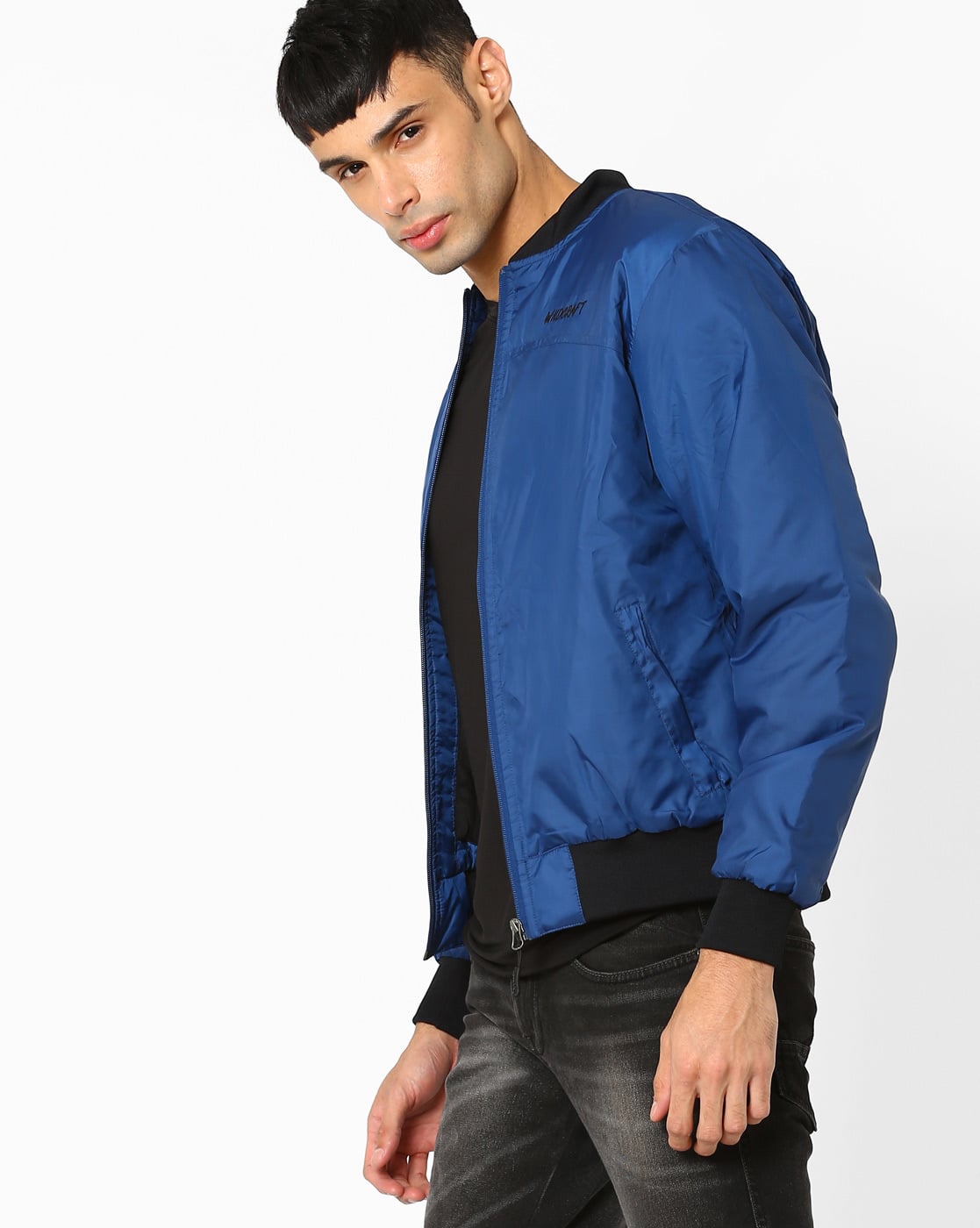 Buy Blue Now Or Never Padded Bomber Jacket | AJIO