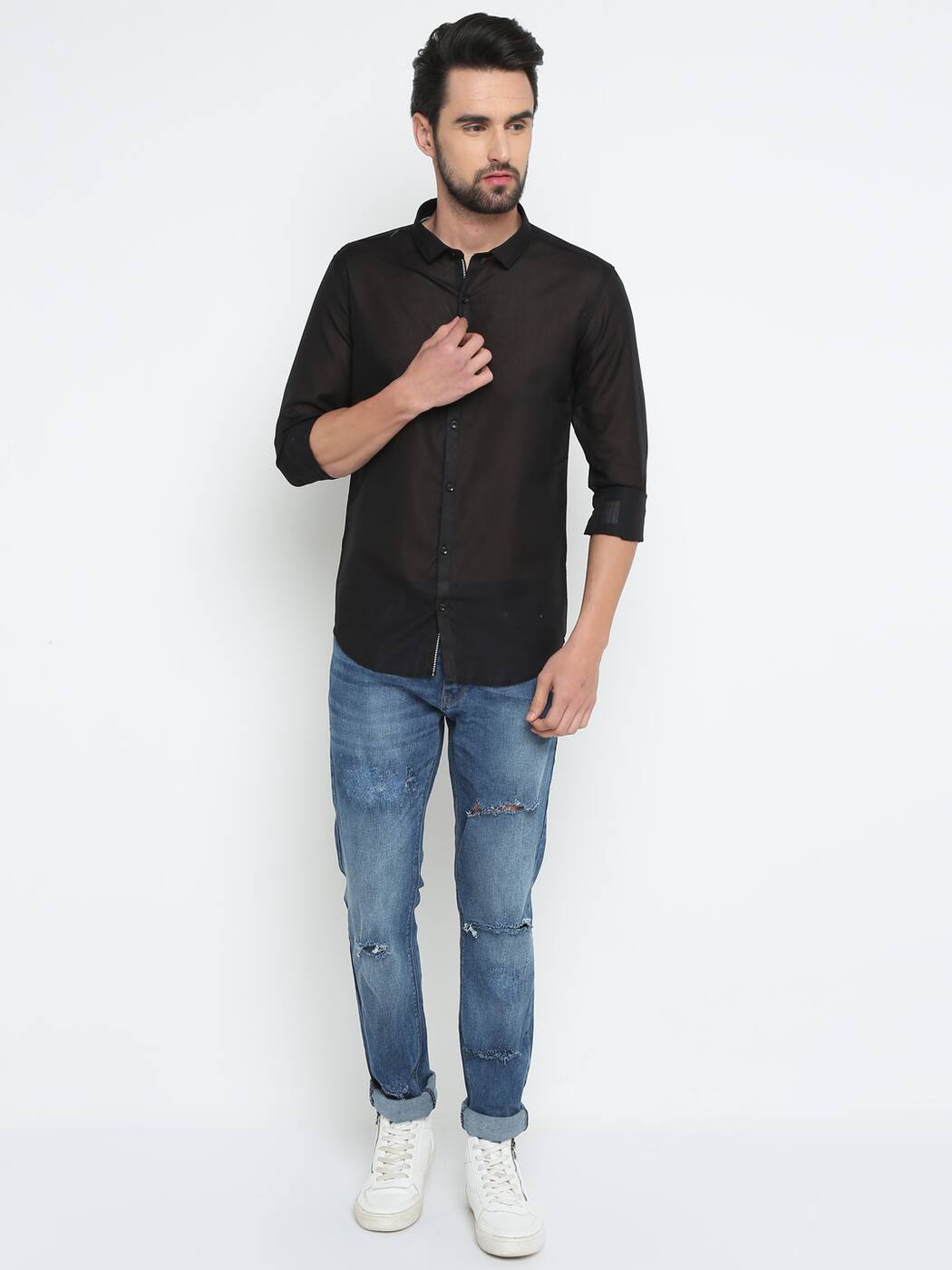 Buy Black WITH Solid Shirt | AJIO