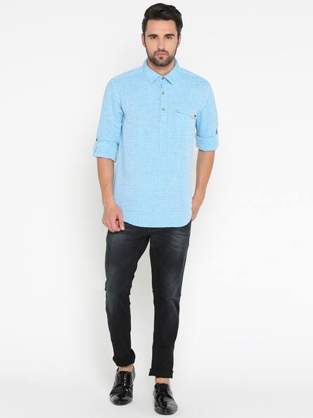 Buy Light Blue WITH Checked Shirt | AJIO