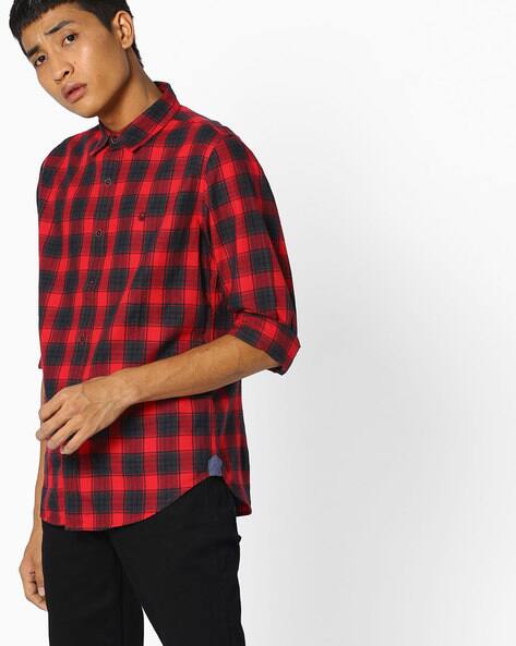 red and black checked shirt mens online| Enjoy free shipping