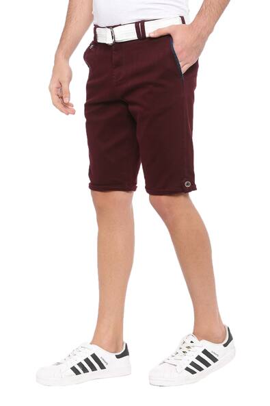Buy Maroon WITH Solid Slim Fit Shorts with Insert Pockets | AJIO